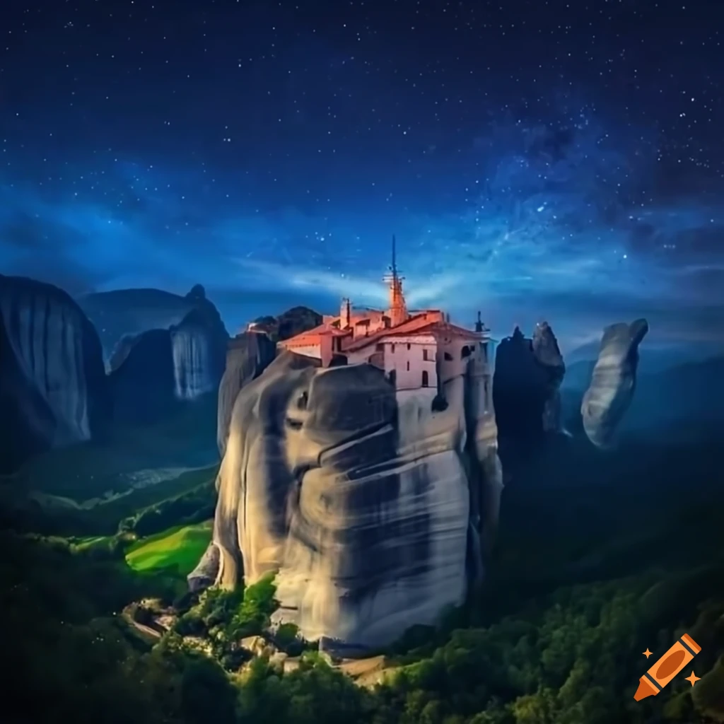 Stunning overhead view of the monasteries of meteora greece under a ...