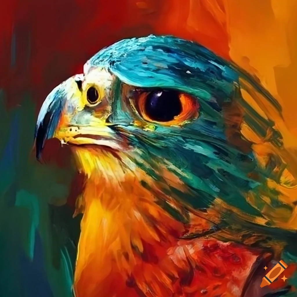 Abstract painting of a falcon on Craiyon