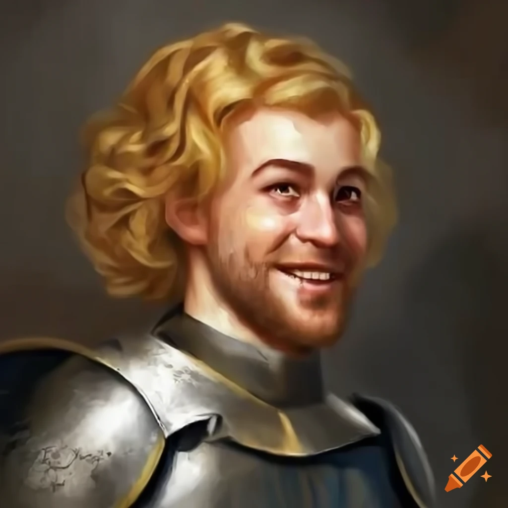 Smiling handsome medieval knight with golden hair on Craiyon