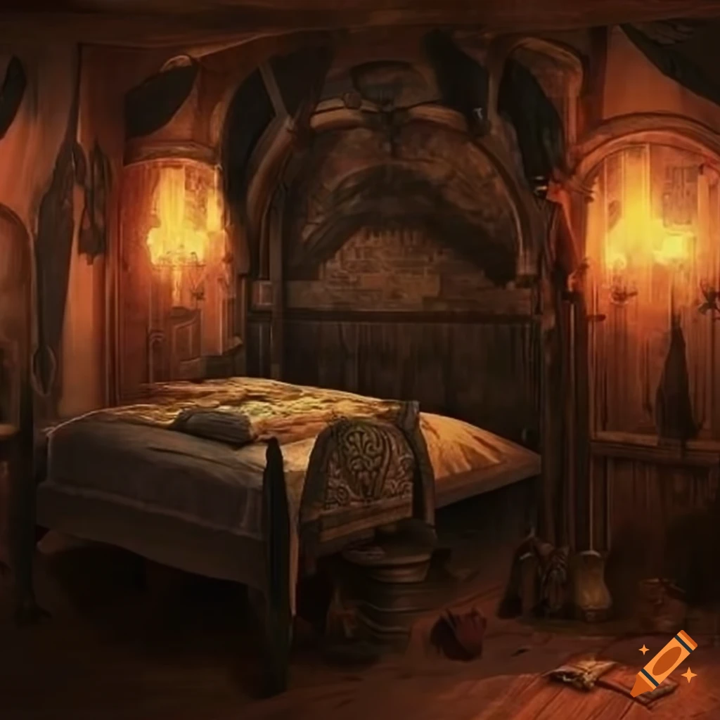 Medieval fantasy bedroom at night on Craiyon
