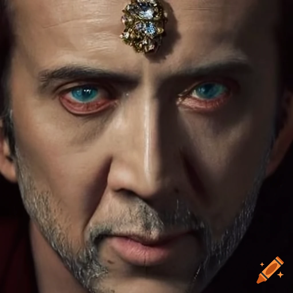 Oberon, king of the fairies, depicted by Nicolas Cage with a glittering ...