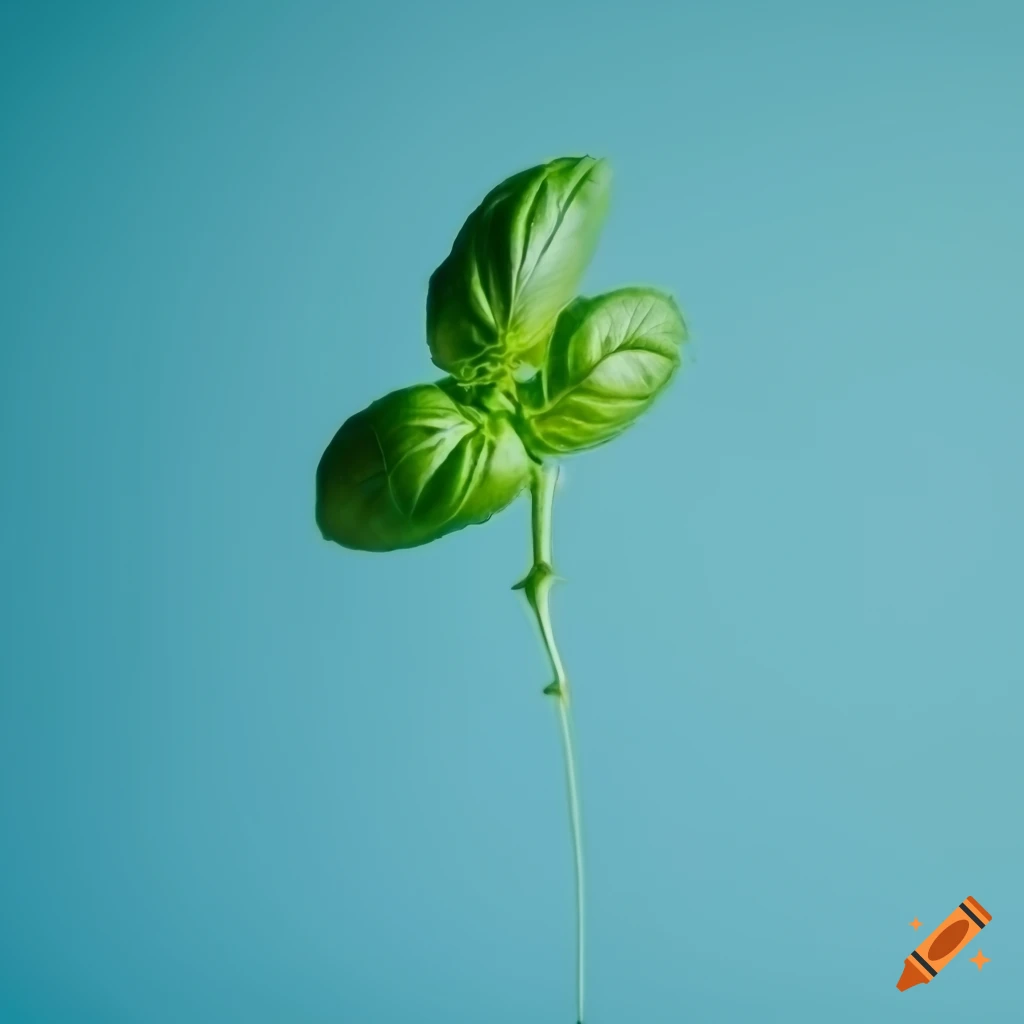 Basil leaf on pastel blue background on Craiyon