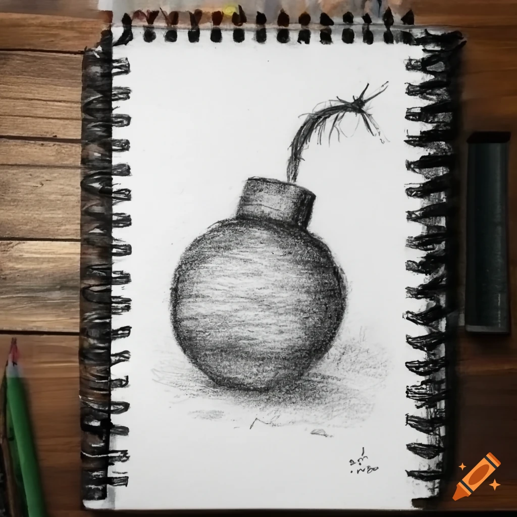 Ticking bomb drawn with charcoal pencil on Craiyon