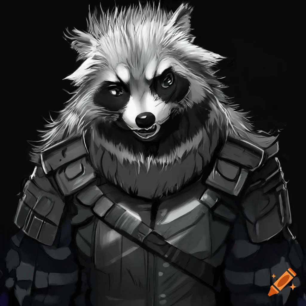 Strong anthropomorphic furry raccoon in modern tactical armor, black ...