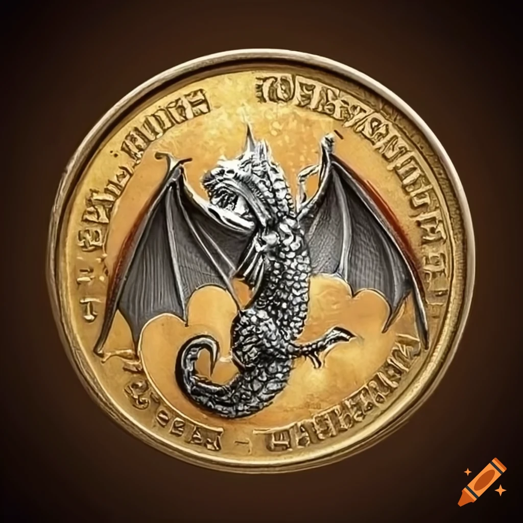 Coin with a western flying dragon on Craiyon