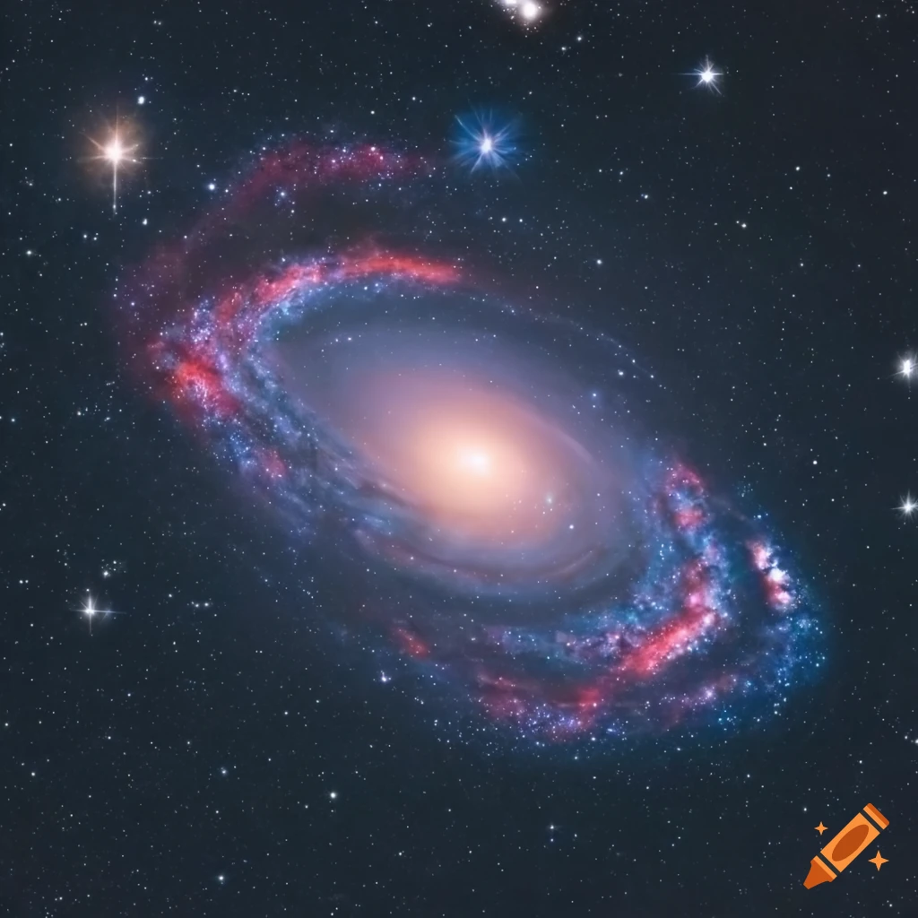 Spiral galaxy in the night sky over a grassland landscape on Craiyon