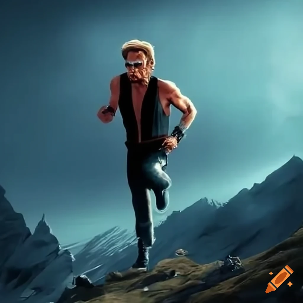 Johnny hallyday running in the mountains on Craiyon