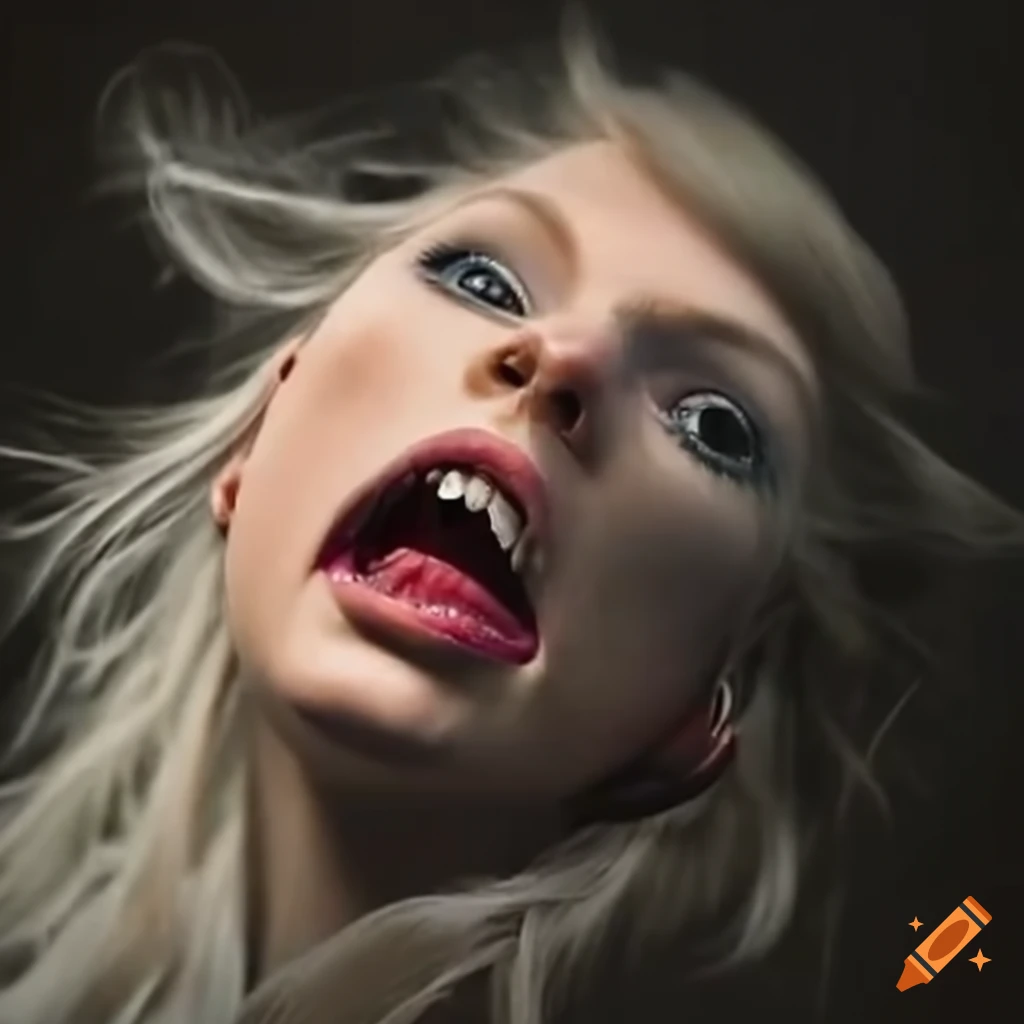 Taylor swift looking horrified with a fish on Craiyon