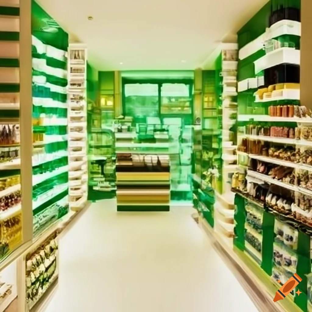Natural cosmetic store with green color scheme on Craiyon
