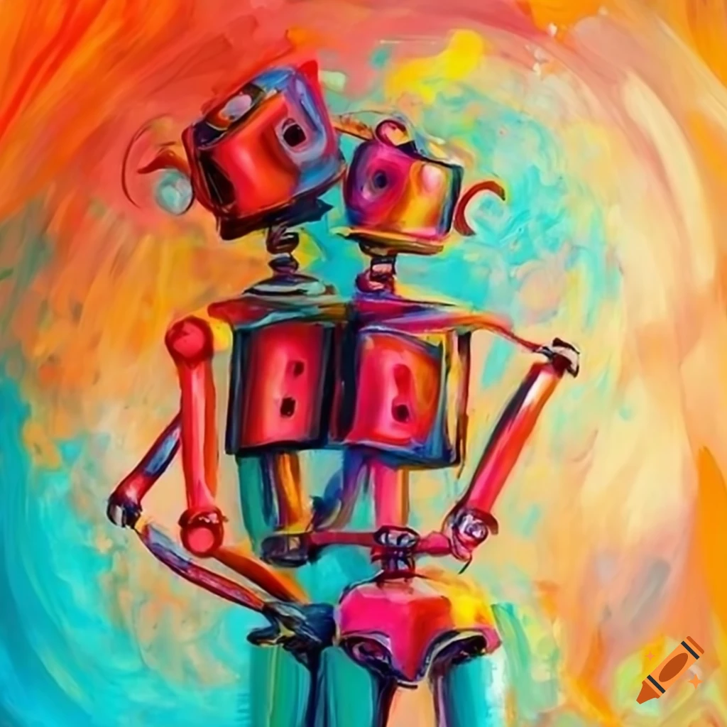 Abstract painting of robots in love on Craiyon