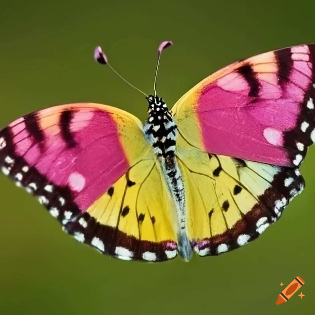 Pink and yellow striped butterfly on Craiyon
