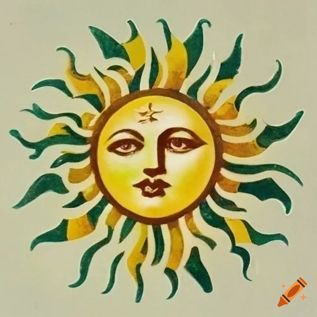 Classical coy sun with face sticker art in opalescent art deco style on ...