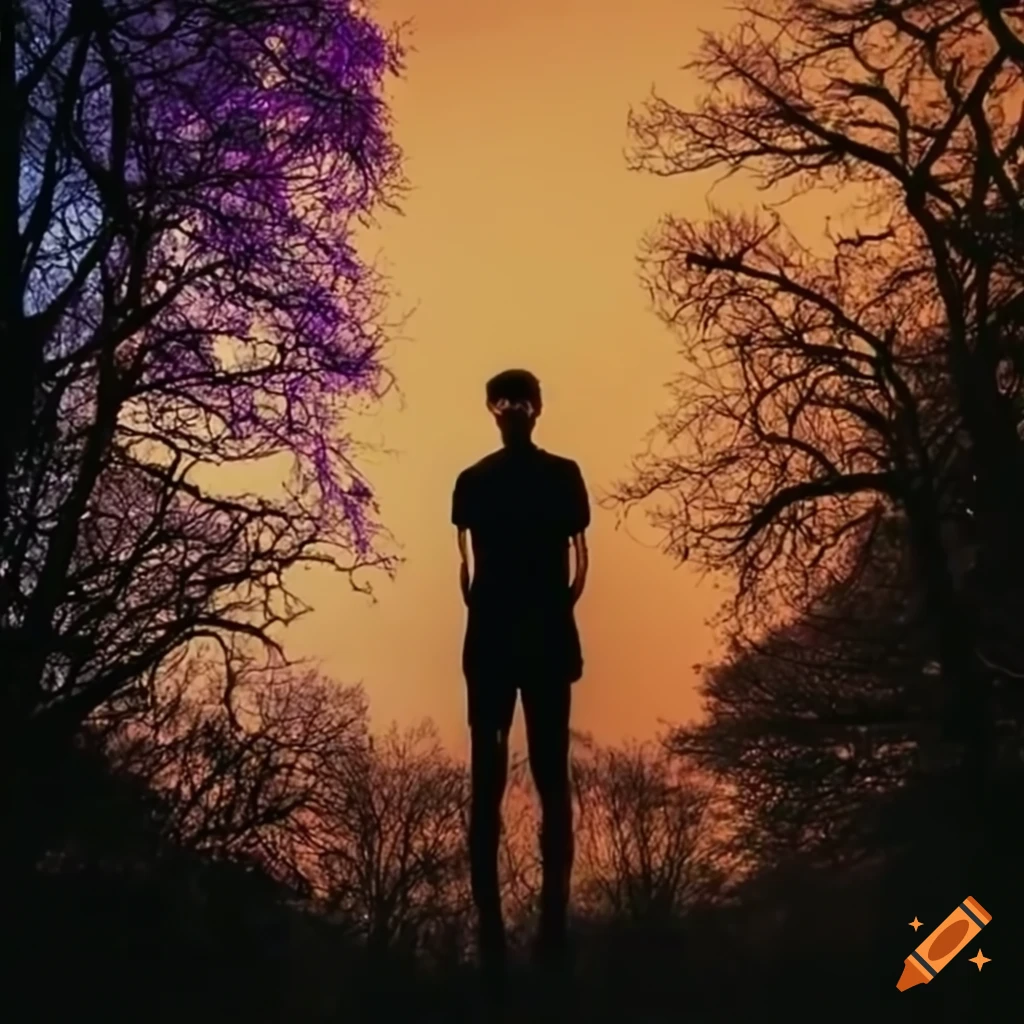 Skinny Man In A Mysterious Realm With Golden Sky And Psychedelic