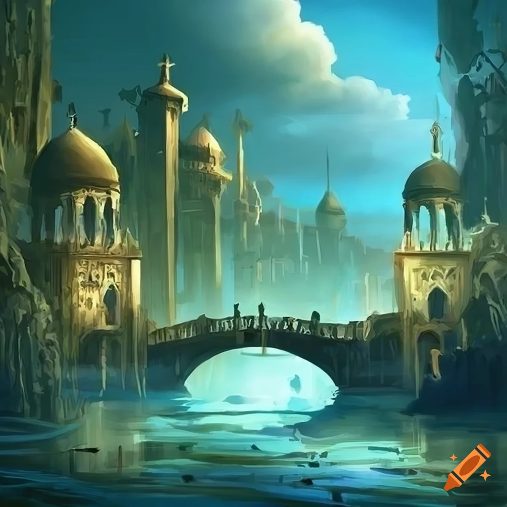 Arabian city in a magic swamp with a fantasy bridge on Craiyon
