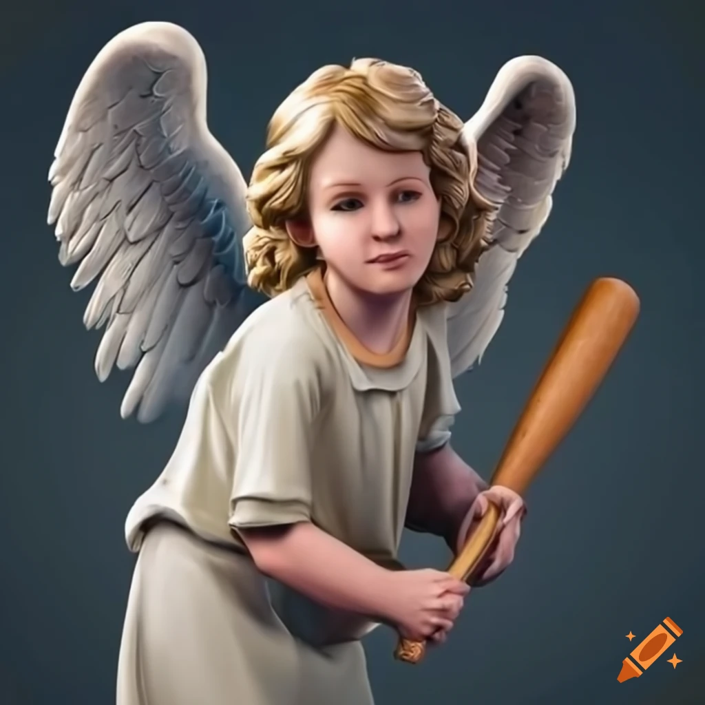 Angel holding a baseball bat on Craiyon