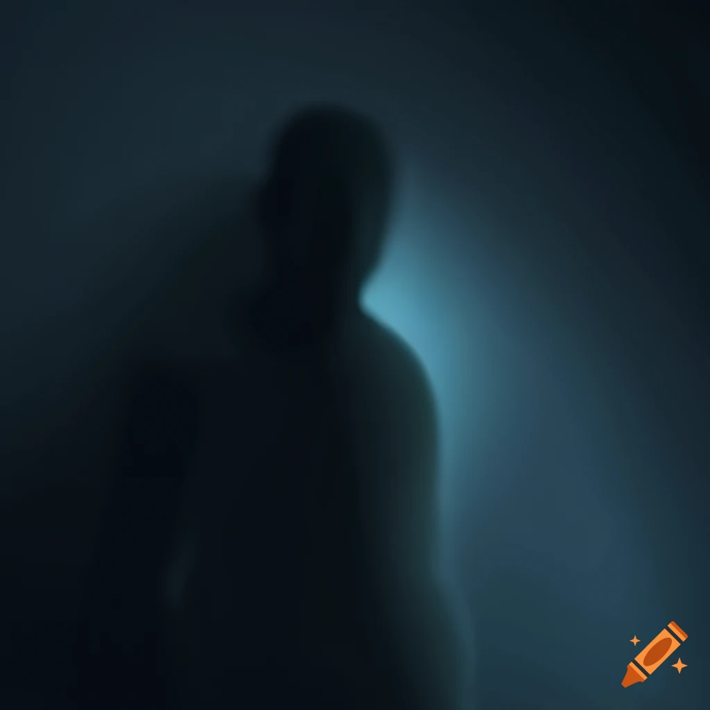 Eerie shadowy male figure with glowing white eyes in the darkness on ...