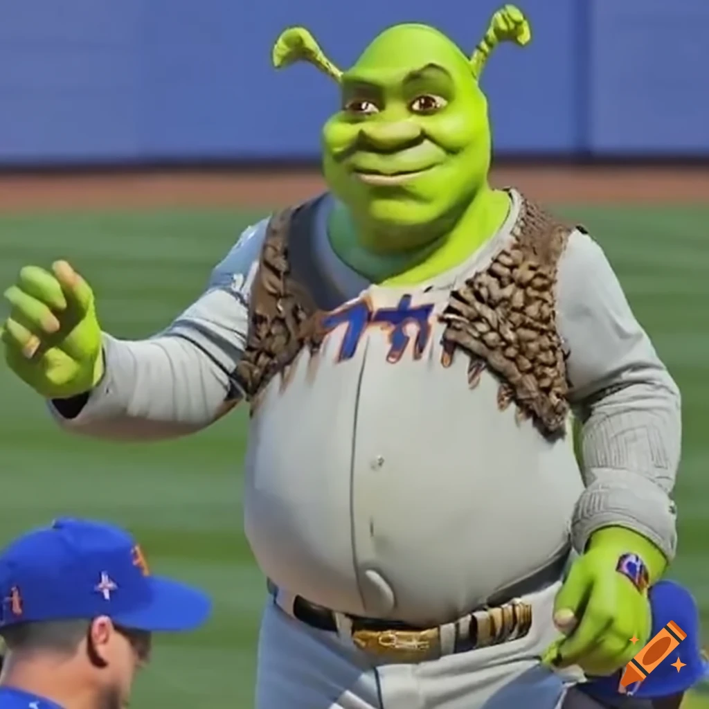 Shrek playing baseball for the new york mets on Craiyon