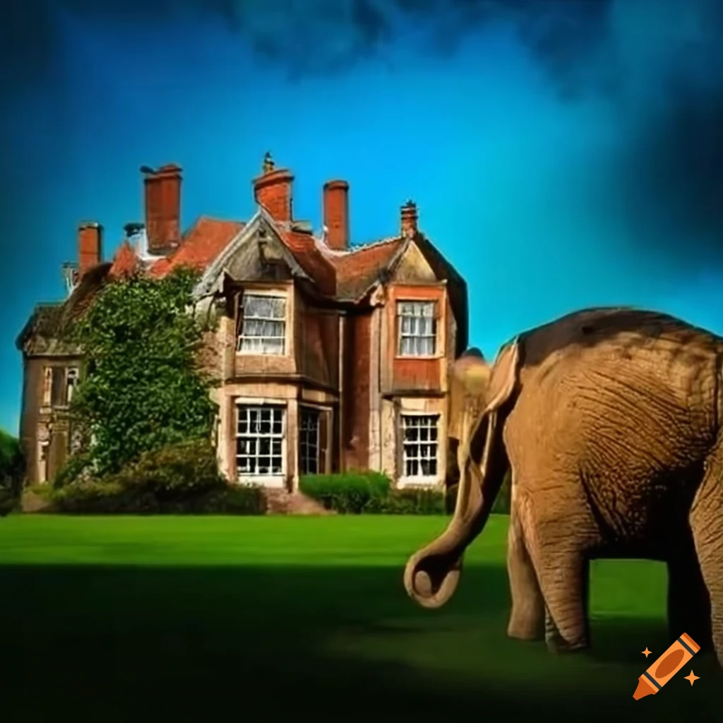 English house with an elephant outside on Craiyon