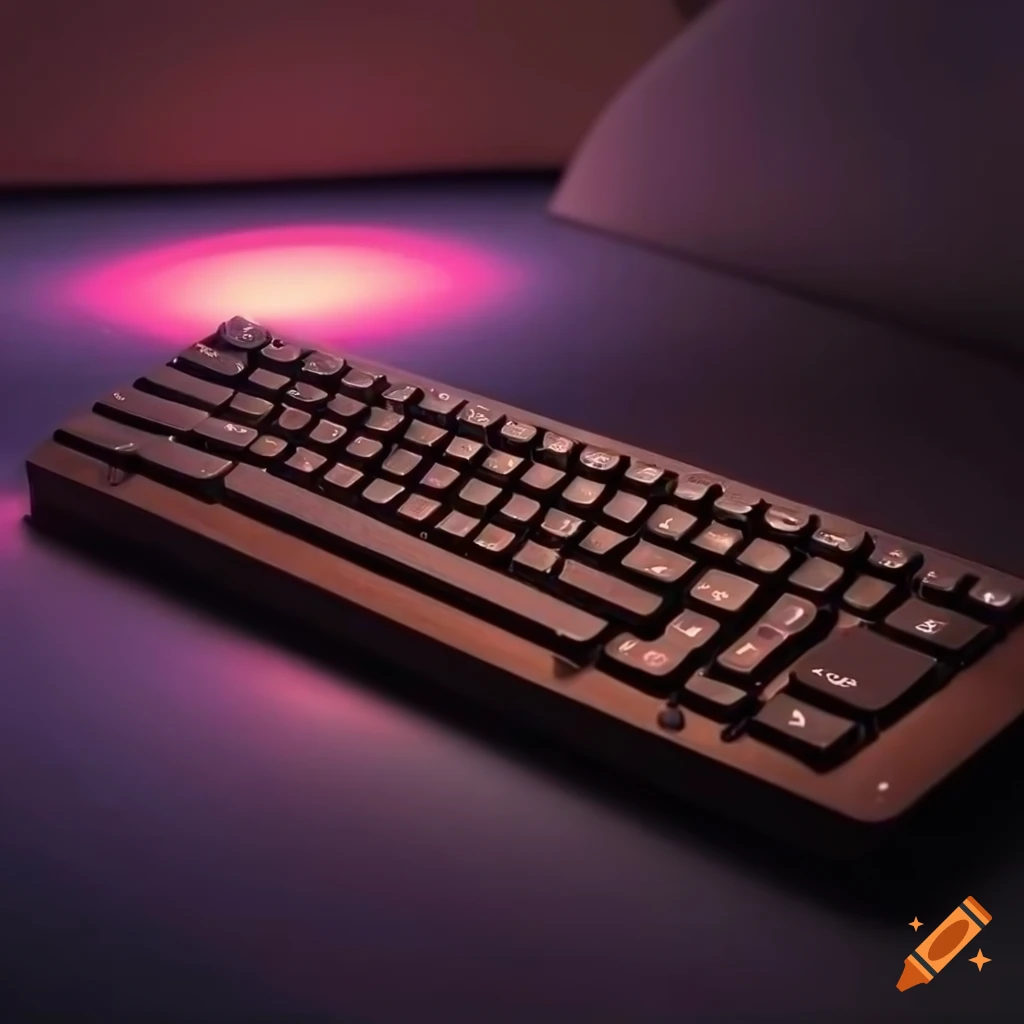 Dark oak keyboard on a desk with soft lighting on Craiyon