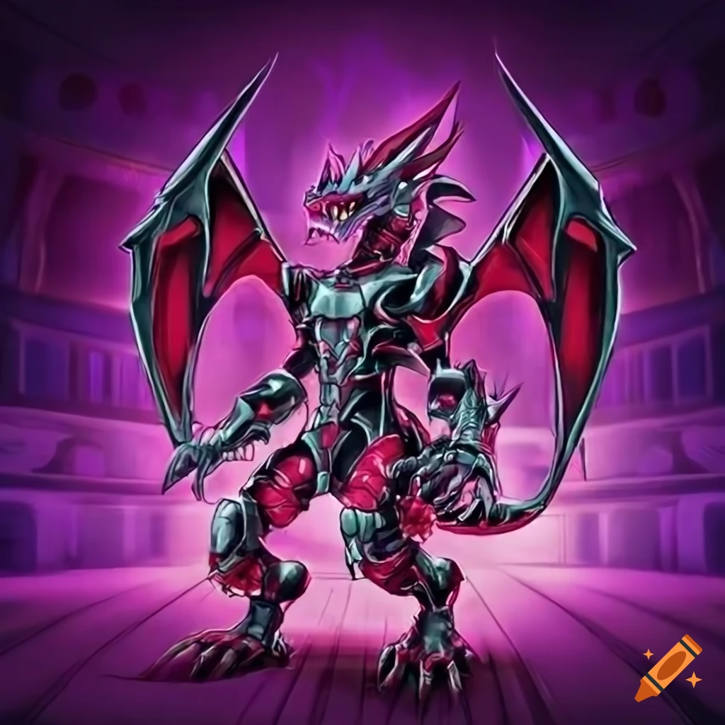 Elegant cybernetic dragon in Yu-Gi-Oh art style on purple background on ...