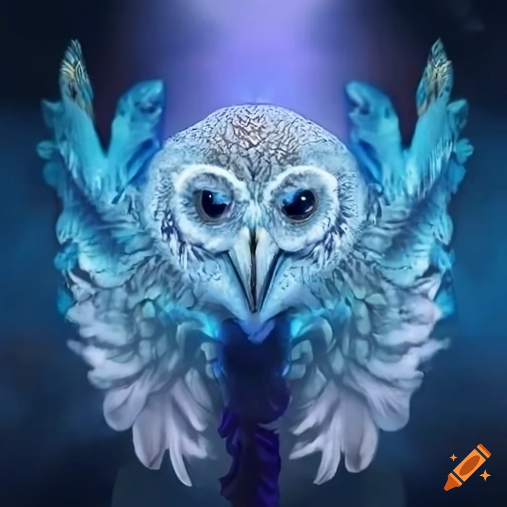 Ethereal blue and white owl companion for rpg on Craiyon