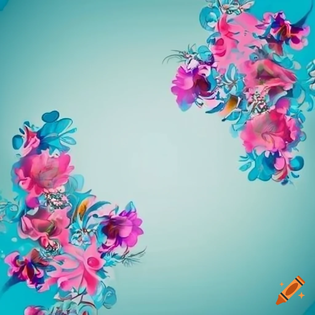 Blue and pink floral border on a white background on Craiyon