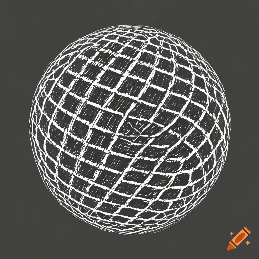 Minimalistic black and white ink sphere and cube fractal on paper on ...