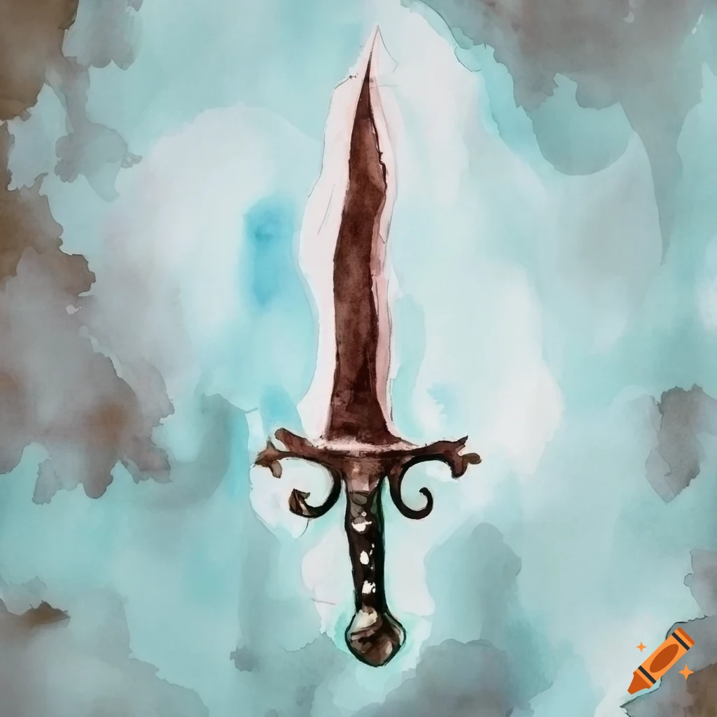 Fantasy dagger in watercolor and ink with misty background on Craiyon