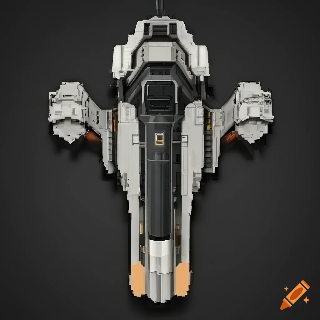 Top-down view sci-fi spaceship in starsector style on Craiyon