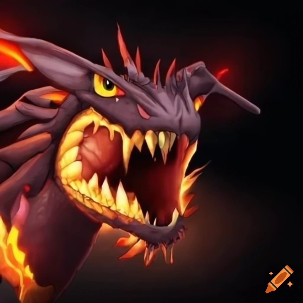 Fierce dragon-like pokemon with sharp teeth on Craiyon