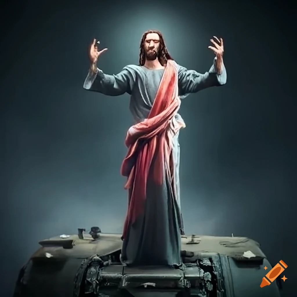 Religious depiction of jesus in a tank on Craiyon