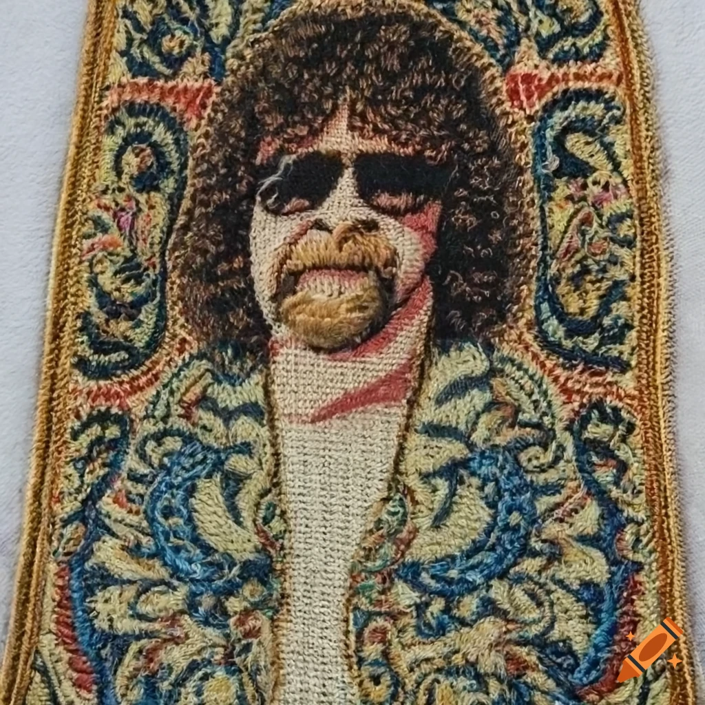 Vintage embroidered patch of detailed portrait in Paisley decoration ...