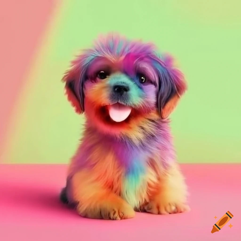 Cute furry rainbow puppy on Craiyon
