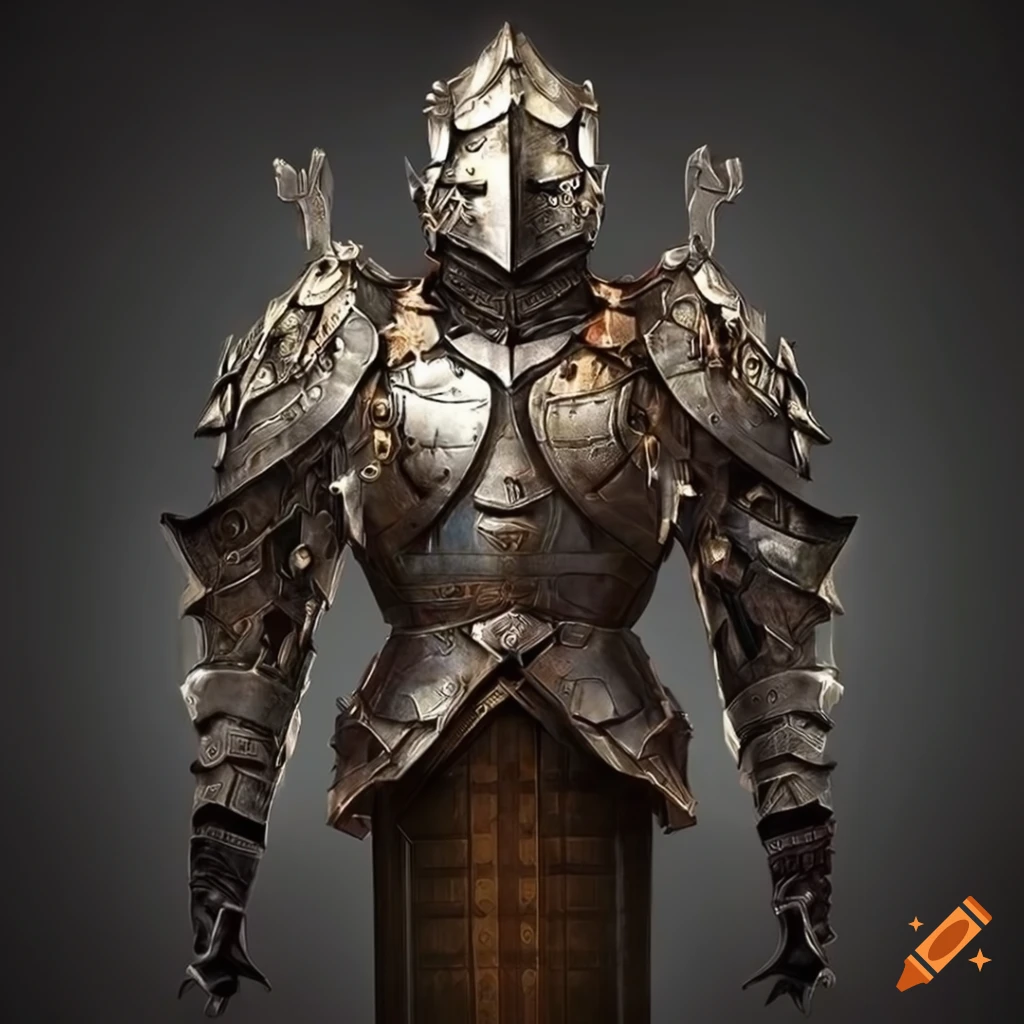 Intricate and detailed fantasy metal armor design from multiple angles ...