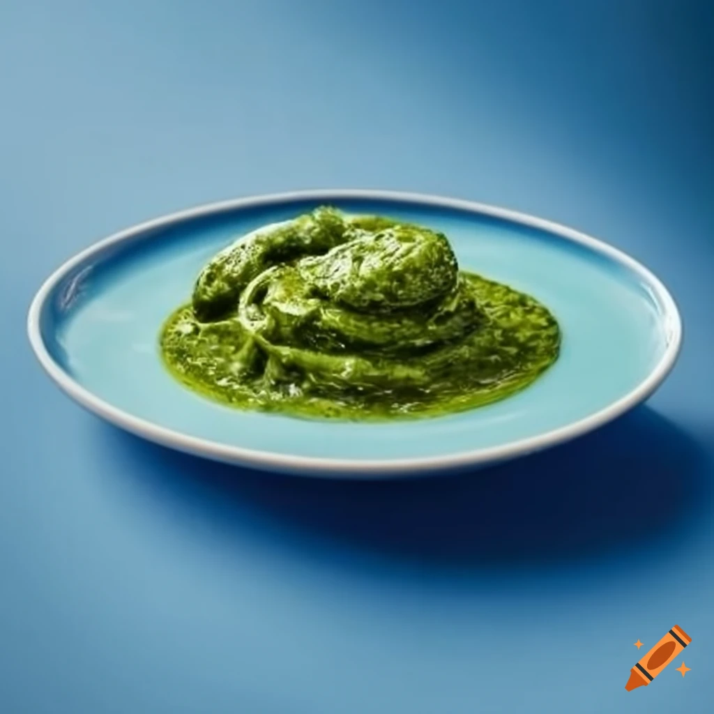 Pesto in blue Ginori plate on Craiyon
