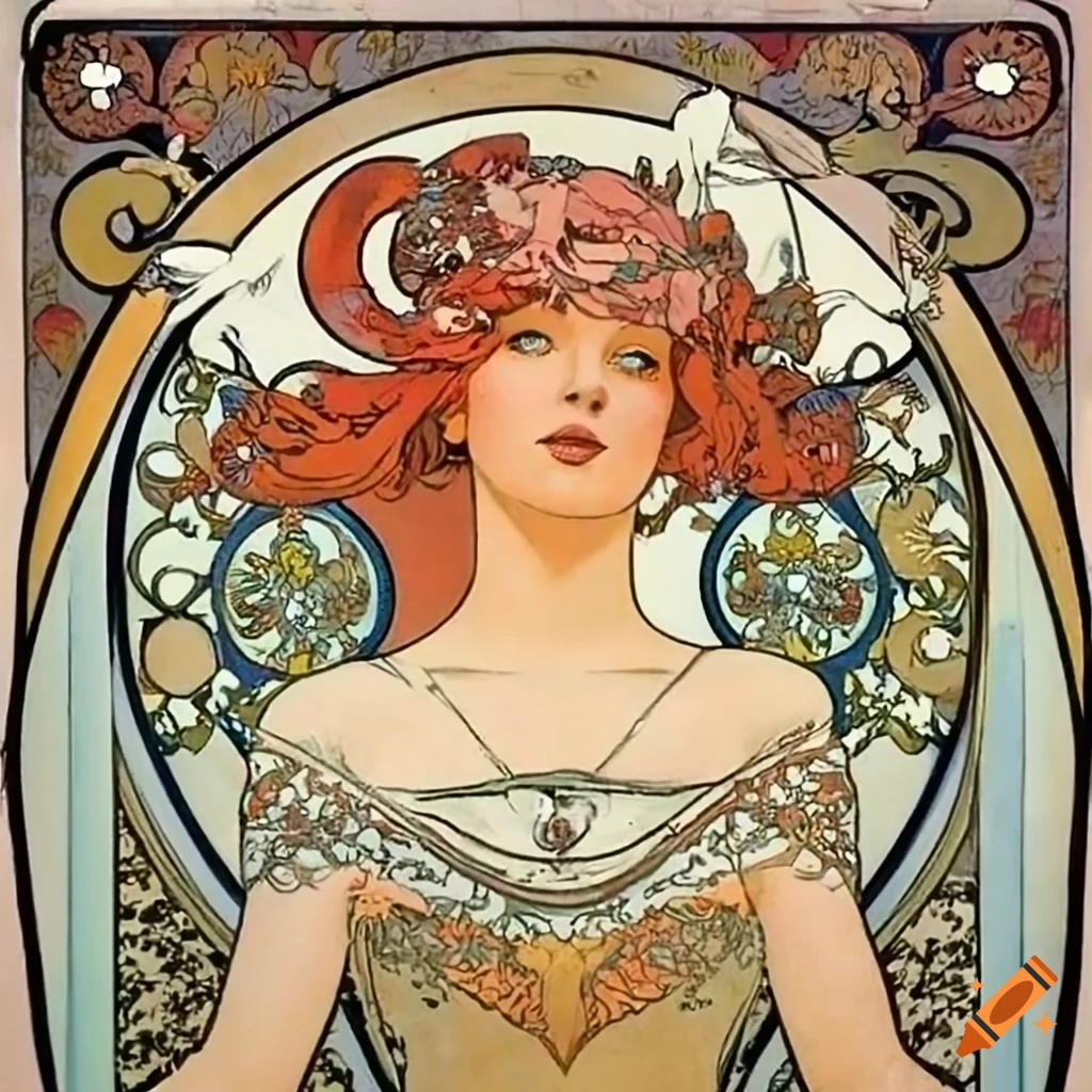 Artwork by Alan Aldridge, Heinz Edelmann, and Alphonse Mucha on Craiyon