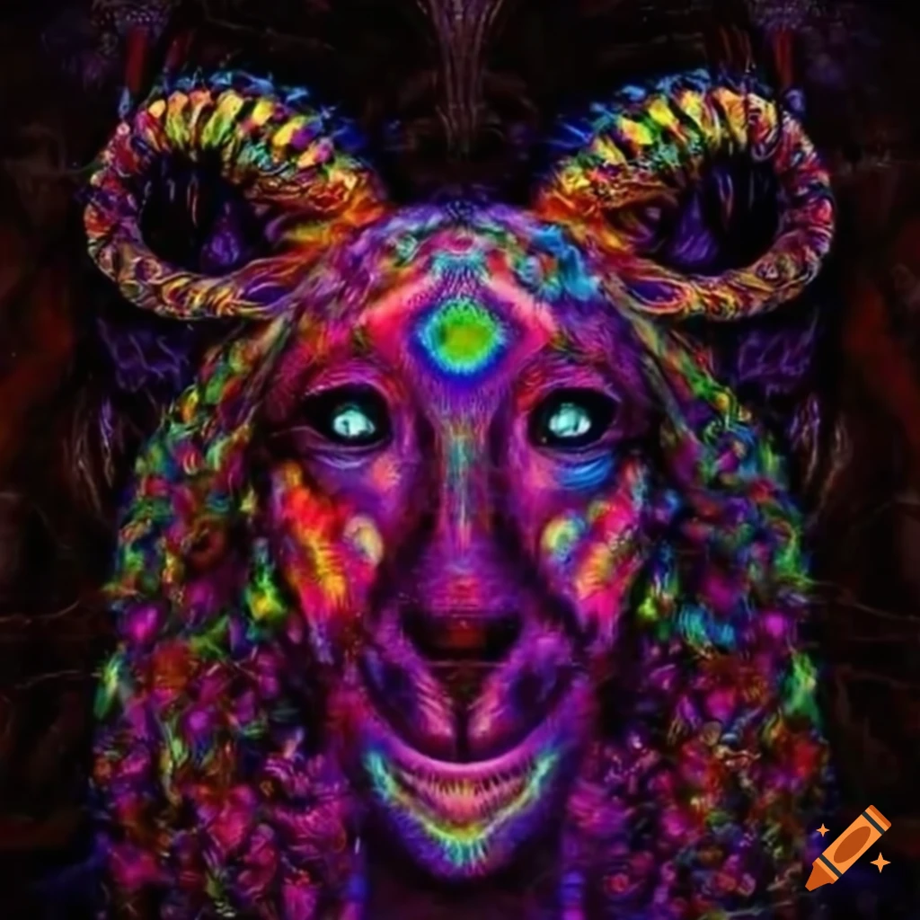 Three eyed sheep with psychedelic and ritualistic elements on Craiyon