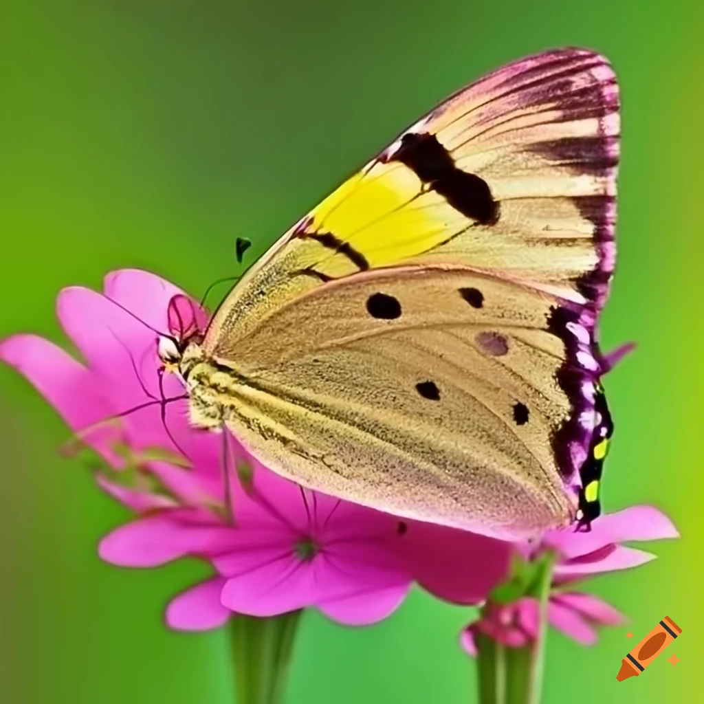 Pink and yellow striped butterfly on Craiyon