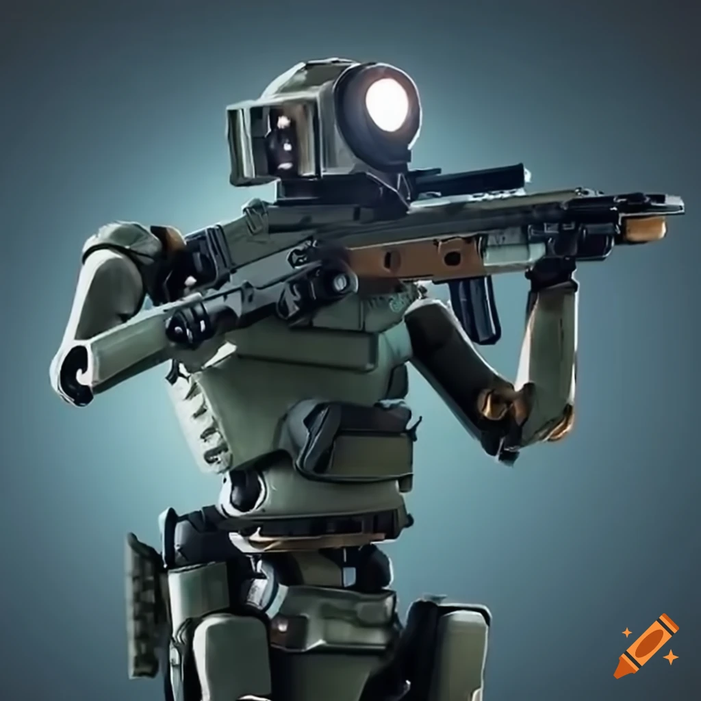 Robot soldier holding rifle on Craiyon