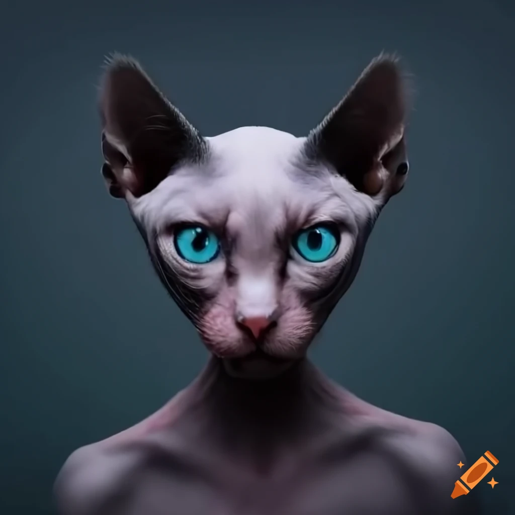 Sphynx cat with black quartz skin and judgmental expression on Craiyon