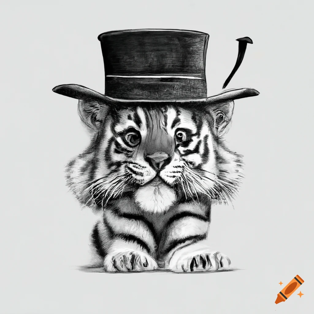 Tiger cub graduating from college with a hat in black and white on Craiyon
