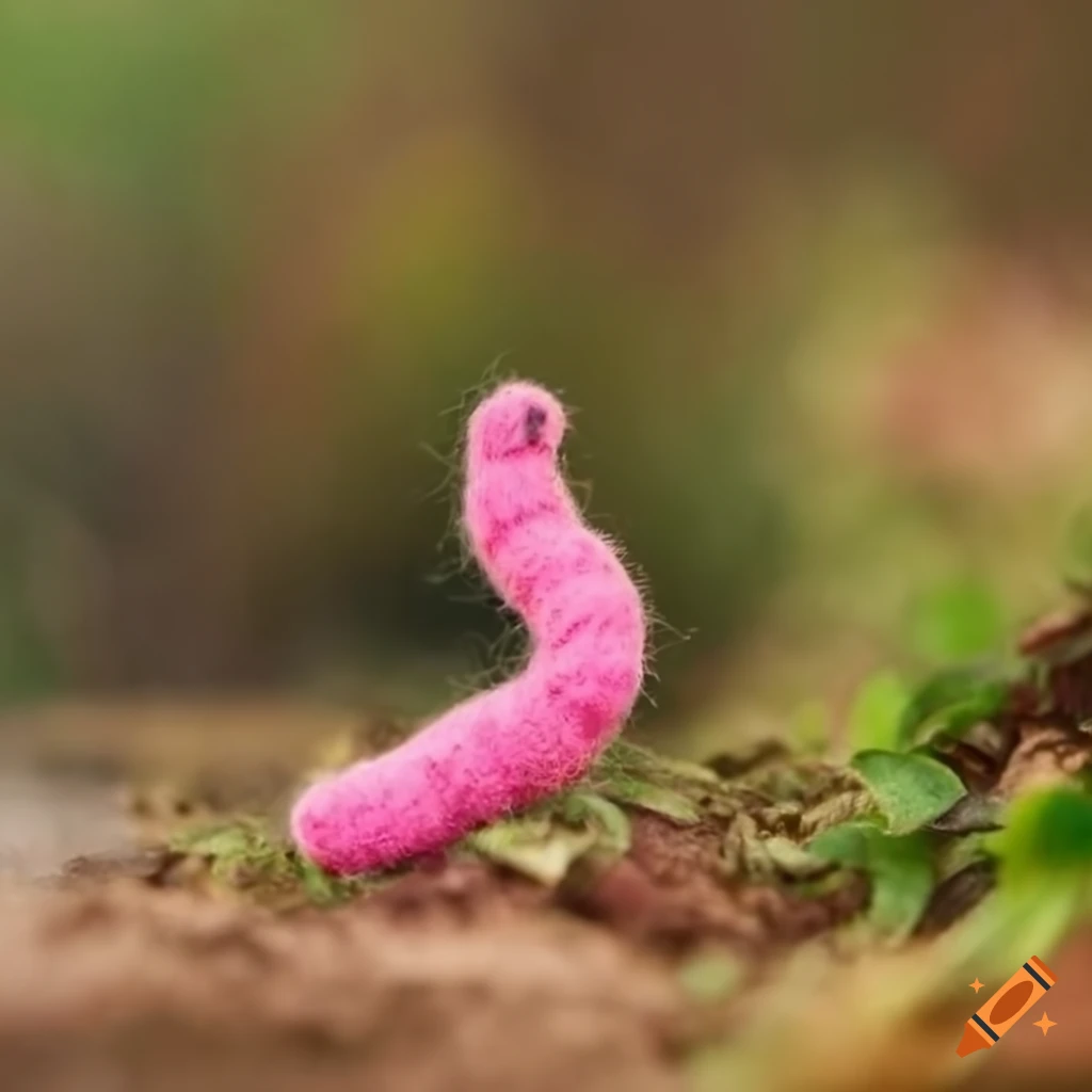 Pink felt worm popping out of dirt on Craiyon