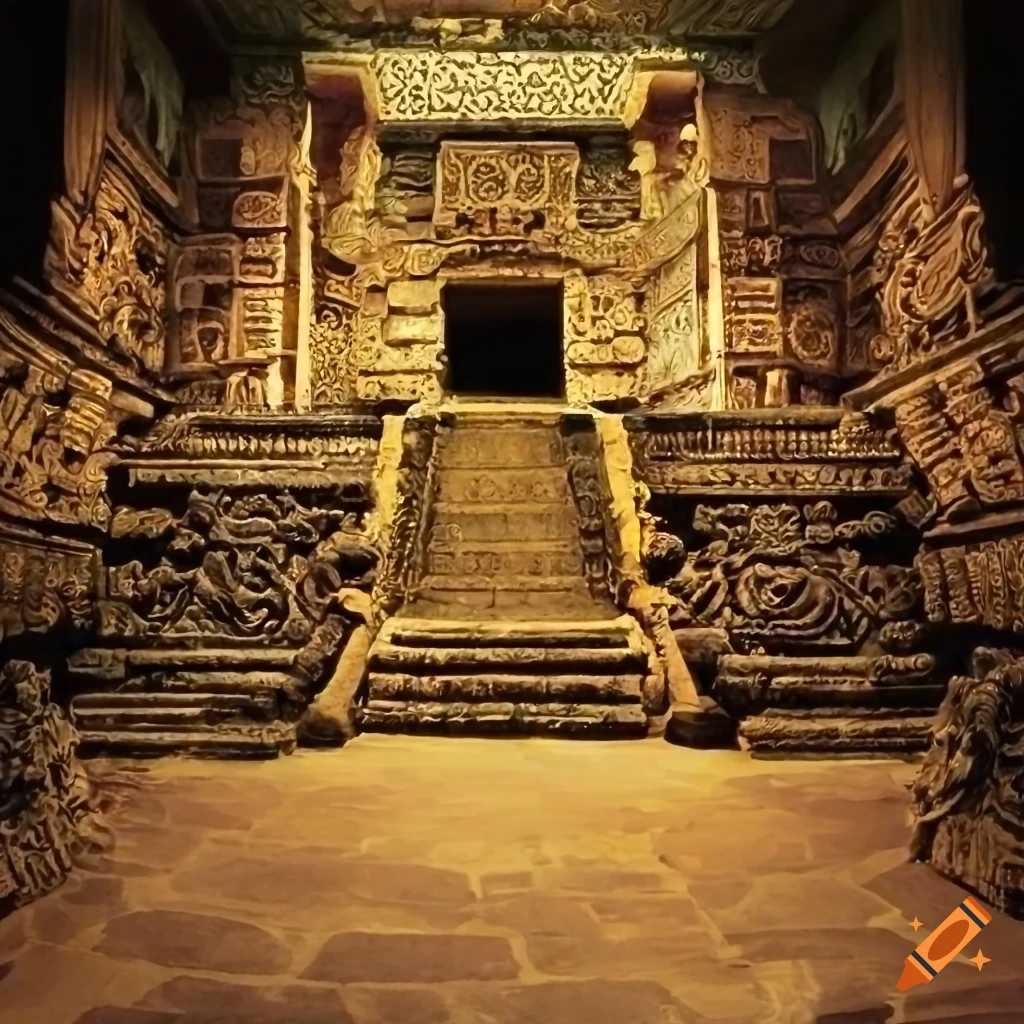 Aztec big room with a stone throne and gold on Craiyon