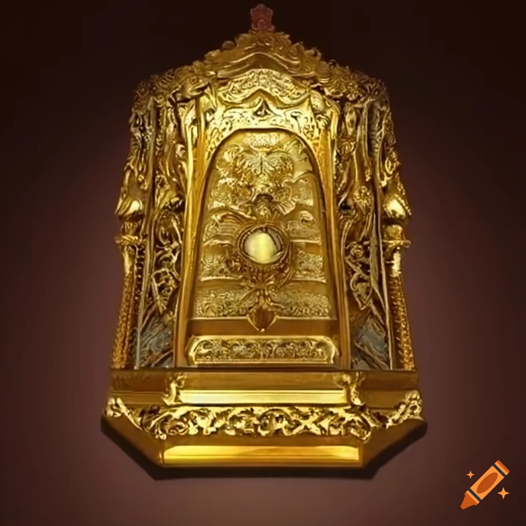 Gold ornate coffin seen from above on Craiyon