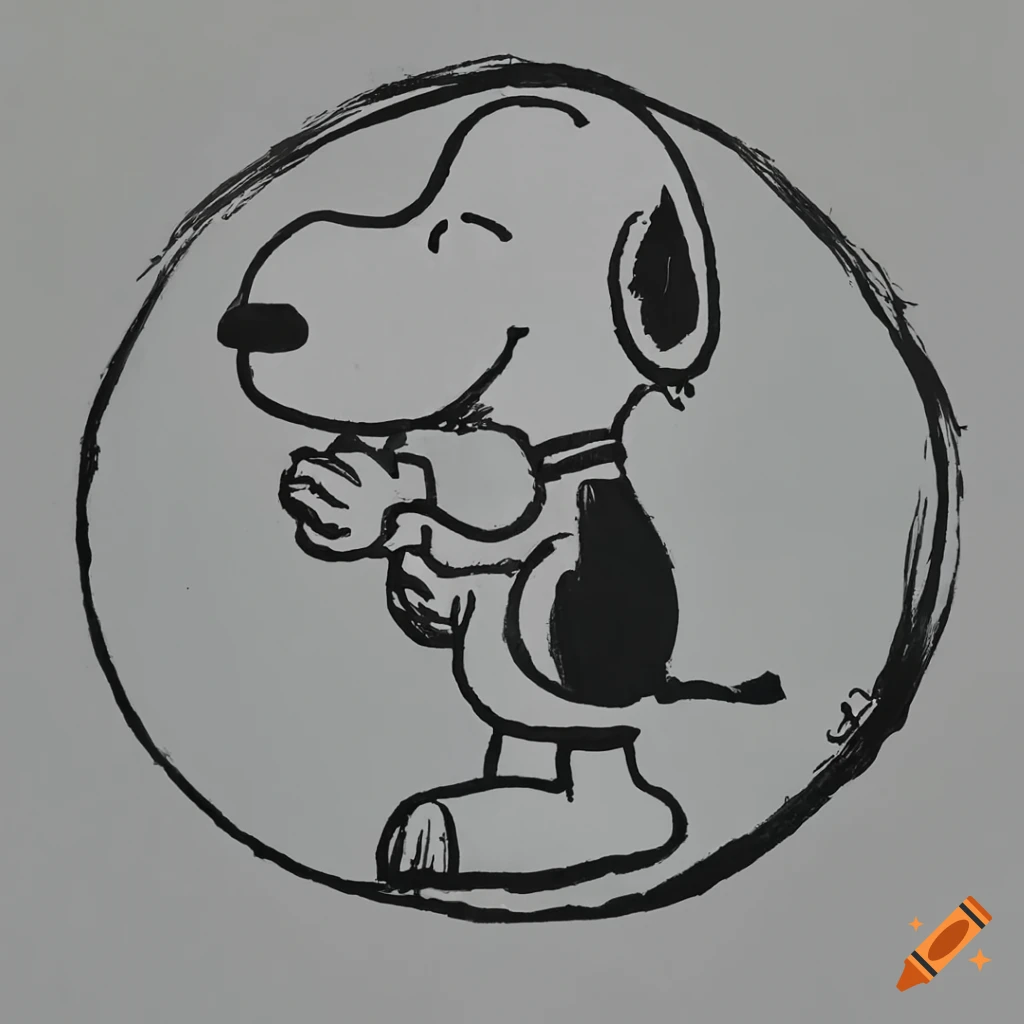 Minimalistic black and white image of snoopy holding a giant circle on ...
