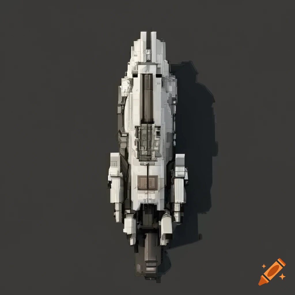 Top-down view of a sci-fi style space ship on a dark background on Craiyon