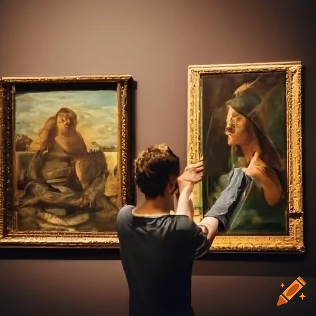 Persona admirando una obra de arte en un museo on Craiyon
