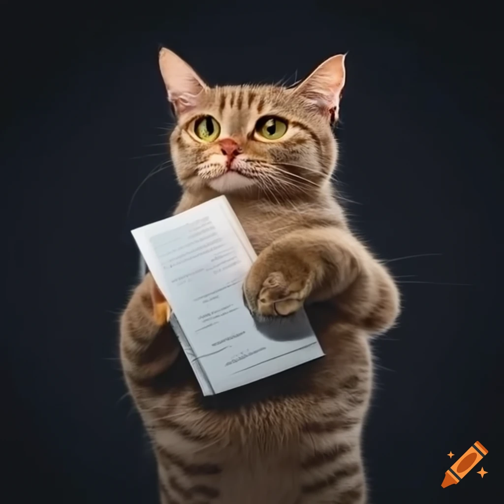 Cat holding an official document on Craiyon