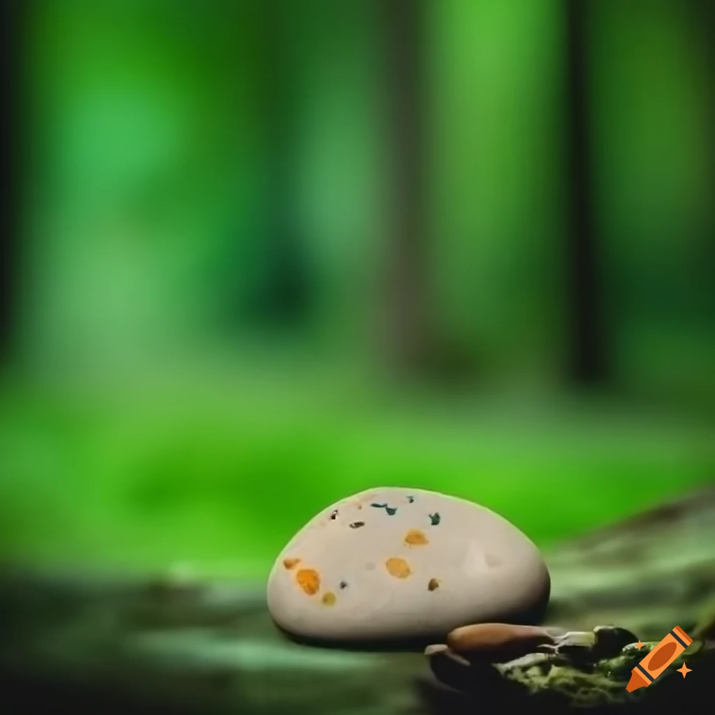 Small pebble in a vibrant green forest on Craiyon