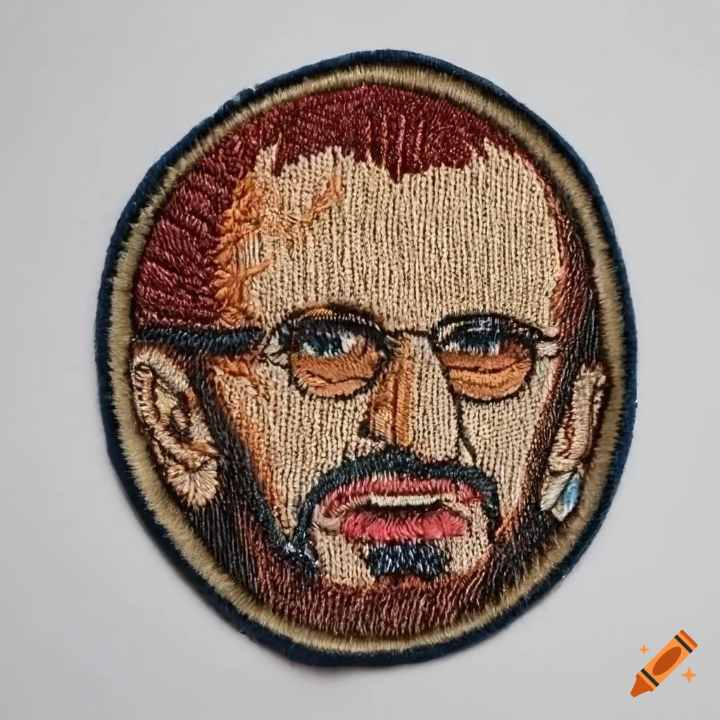 Vintage embroidery patch portraying Ringo Starr in close-up on Craiyon